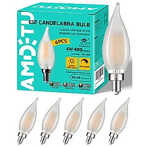 AMDTU E12 40 Watt Equivalent Frosted Small Base LED Bulb Candelabra Candle CA10 Dimmable Chandelier Light Ideal for Dining Rooms Living Rooms and bedrooms Long Lasting Light for Cozy Settings