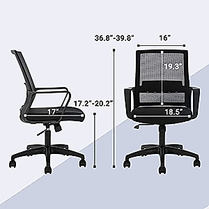 Home Office Chair Ergonomic Desk Chair Mid-Back Mesh Computer Chair Lumbar Support Comfortable Executive Adjustable Rolling Swivel Task Chair with Armrests,Black