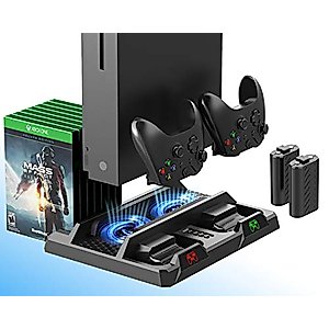 ElecGear Xbox One Vertical Charging Stand with Cooling Fan, 2X 1200mAh Rechargeable Battery Pack for Controller, Games Storage Bracket, Dual Charger Dock for Xbox One, One S, One X and Elite