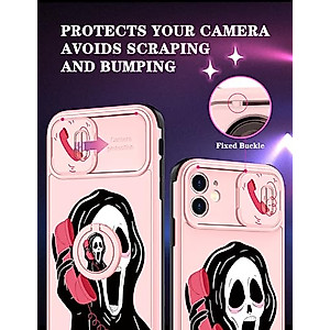 Goocrux (2in1 for iPhone 12 Case Skull Skeleton Women Girls Cute Girly Phone Cover Cool Funny Gothic Design with Slide Camera Cover+Ring Holder Teen Cases for iPhone12 6.1''