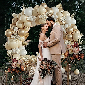 135Pcs White and Gold Balloon Garland Arch Kit, with Nude White and Gold Balloons for Baby Shower Bridal Wedding Engagement Anniversary Baptism Birthday Party