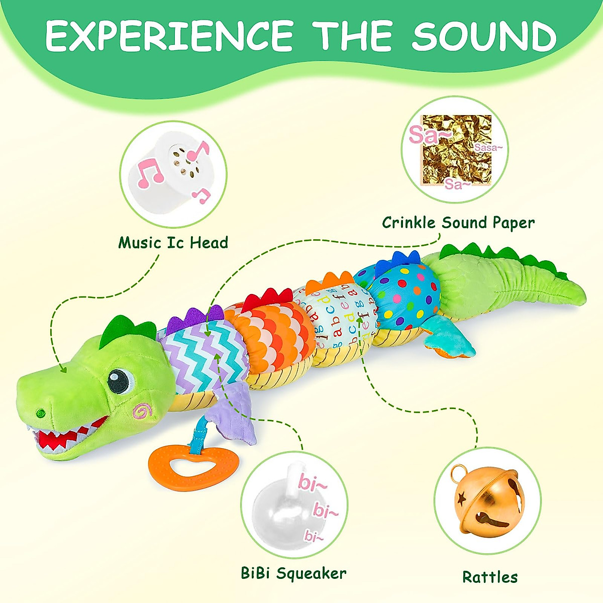 Ussybaby Baby Boy Toys for 0 3 6 9 12 Months, Soft Tummy Time Toy with Multi Textures,Rattle,Crinkle,Newborn Baby Stuffed Animal Toy, Baby Gift,Caterpillar