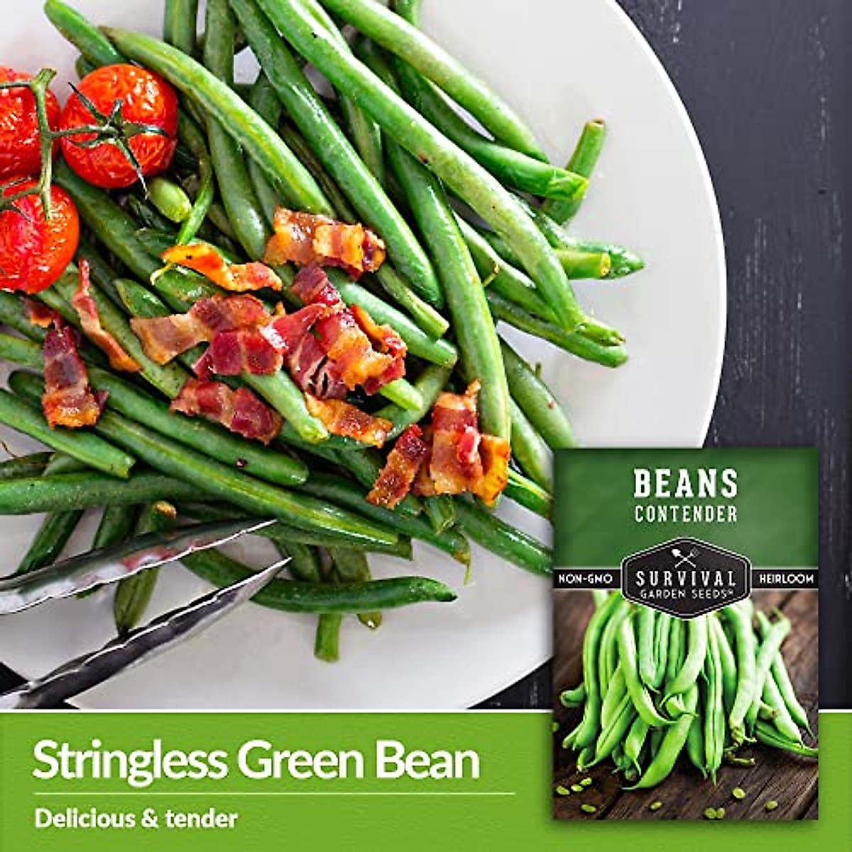Survival Garden Seeds - Contender Bush Bean Seed for Planting - Packet with Instructions to Plant and Grow Delicious & Stringless Green Beans in Your Home Vegetable Garden - Non-GMO Heirloom Variety