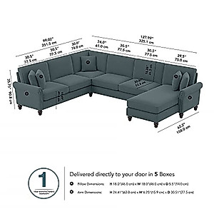 Bush Furniture Coventry U Shaped Sectional Couch with Reversible Chaise Lounge, 128W, Turkish Blue Herringbone