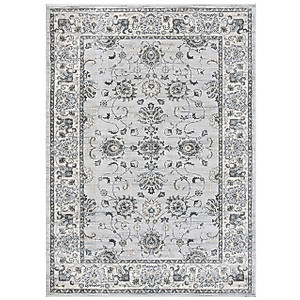 SAFAVIEH Isabella Collection Area Rug - 8' x 10', Light Grey & Cream, Oriental Design, Non-Shedding & Easy Care, Ideal for High Traffic Areas in Living Room, Bedroom (ISA940G)