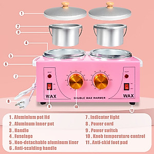 Double Wax Warmer Electric Wax Warmer Professional Machine for Hair Removal, Wax Heater for Paraffin Facial Skin Body Spa Salon Equipment with 100 Waxing Cloth And 50 Removal Wooden Craft Sticks
