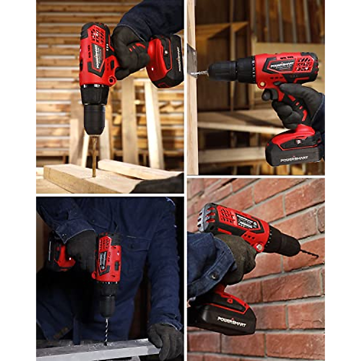 PowerSmart Cordless Drill Driver, 20V Drill Driver Brushes, 300 in-lb Torque Impact Drill Driver, 3/8'' Chuck, Power Drill Driver Built-in LED, 1.5Ah Lithium-Ion Battery & Charger Included