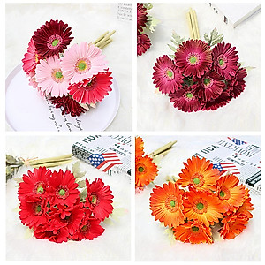 Qingriver 1 Bouquet(7 Stems) PU Gerbera Jamesonii African Daisy Artificial Flowers for Home Garden Wedding Party Decor (Orange&Yellow)