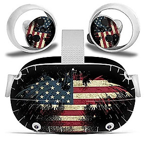DOMILINA VR Headset and Controller Sticker, Vinyl Decal Skin for VR Headset and Controller, Virtual Reality Protective Accessories USA Flag