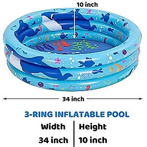 34'' Dinosaur & Ocean Inflatable Kiddie Pool Set, 2 Pack Summer Fun Swimming Pool for Kids Water Pool Baby Pool Pit Ball Pool for Ages 3+