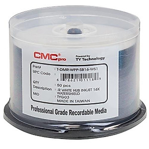 Taiyo Yuden 100 CMC Pro 16X DVD-R 4.7GB Water Shield White Inkjet Hub Printable