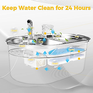 Easterville 4 PCS Replacement Filters for Stainless Steel Cat Water Fountain, Two Spout Pet Water Fountain Four Filtration Filters, 3L/101oz Dog Water Dispenser, 4 x Carbon Filter, 4 x Sponge Filter