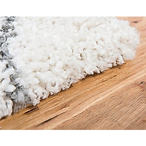 Unique Loom Rabat Shag Collection Area Rug - Geometric (9' x 12' Rectangle, Pure Ivory/ Gray)