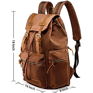 GEARONIC 21L Vintage Canvas Backpack for Men Women Leather Rucksack Knapsack 15 inch Laptop Tote Satchel School Military Army Shoulder Rucksack Hiking Bag-Coffee