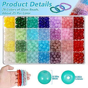 700 Pcs 8mm Glass Beads for Jewelry Making,28 Colors Crystal Beads Bracelet Kit for Bracelet Jewelry Making and DIY Crafts