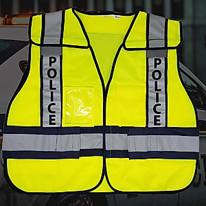 VIEWBRITE Reflective (Class 2) Police Vest Lime Green - 5 Point Breakaway High Visibility Yellow Safety Vest