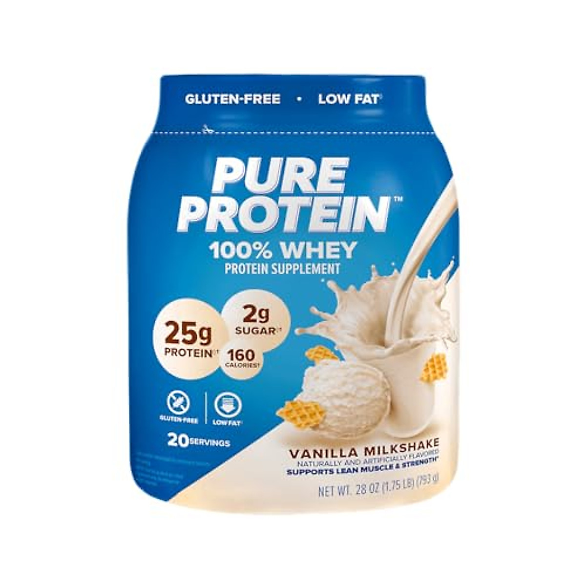Pure Protein 100 % Whey Protein, Vanilla Cream, 1.6 Pound Tub