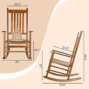 MAMIZO Wooden Rocking Chair Outdoor with High Back,Rocking Chair Indoor Oversized Easy to Assemble for Garden,Lawn, Balcony, Backyard,Porch,Wooden Rocking Chair,Porch Rocker（Teak Brown）