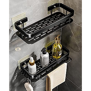 SPNDOB Shower Caddy, Adhesive Shower Shelves with Hooks No Drilling Rustproof & Waterproof Wall Mounted Bathroom Shower Organizer,Black.[2 Pack]