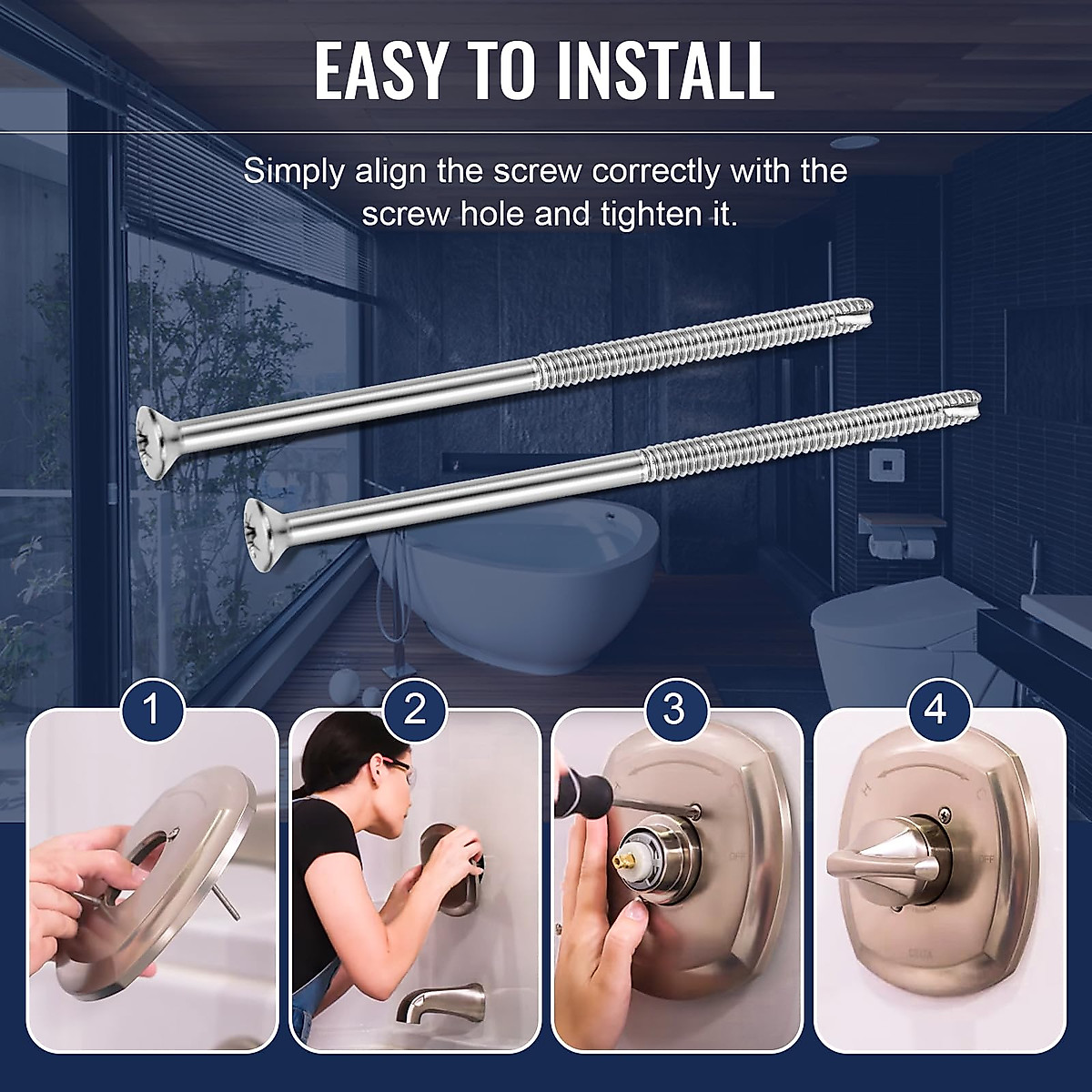 RP12630 Longer Escutcheon Trim Screws Replacement for Delta Faucet, Shower Trim Screws for Valves Roughed-in Too Deep, Faucet Repair Parts for Delta Classic Tub/Shower System, 2 Pack