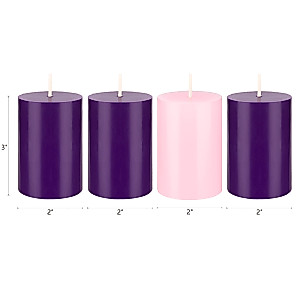 Mega Candles 4 pcs Unscented Christmas Advent Candles Set, Hand Poured Premium Wax Round Pillar Candle 2 Inch x 3 Inch, Holidays, Celebrations, Devotional, Church, Wreath, Party, Gifts