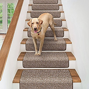 House, Home and More Set of 15 Overstep Attachable Carpet Stair Treads - Praline Brown - 17 Inches X 30 Inches