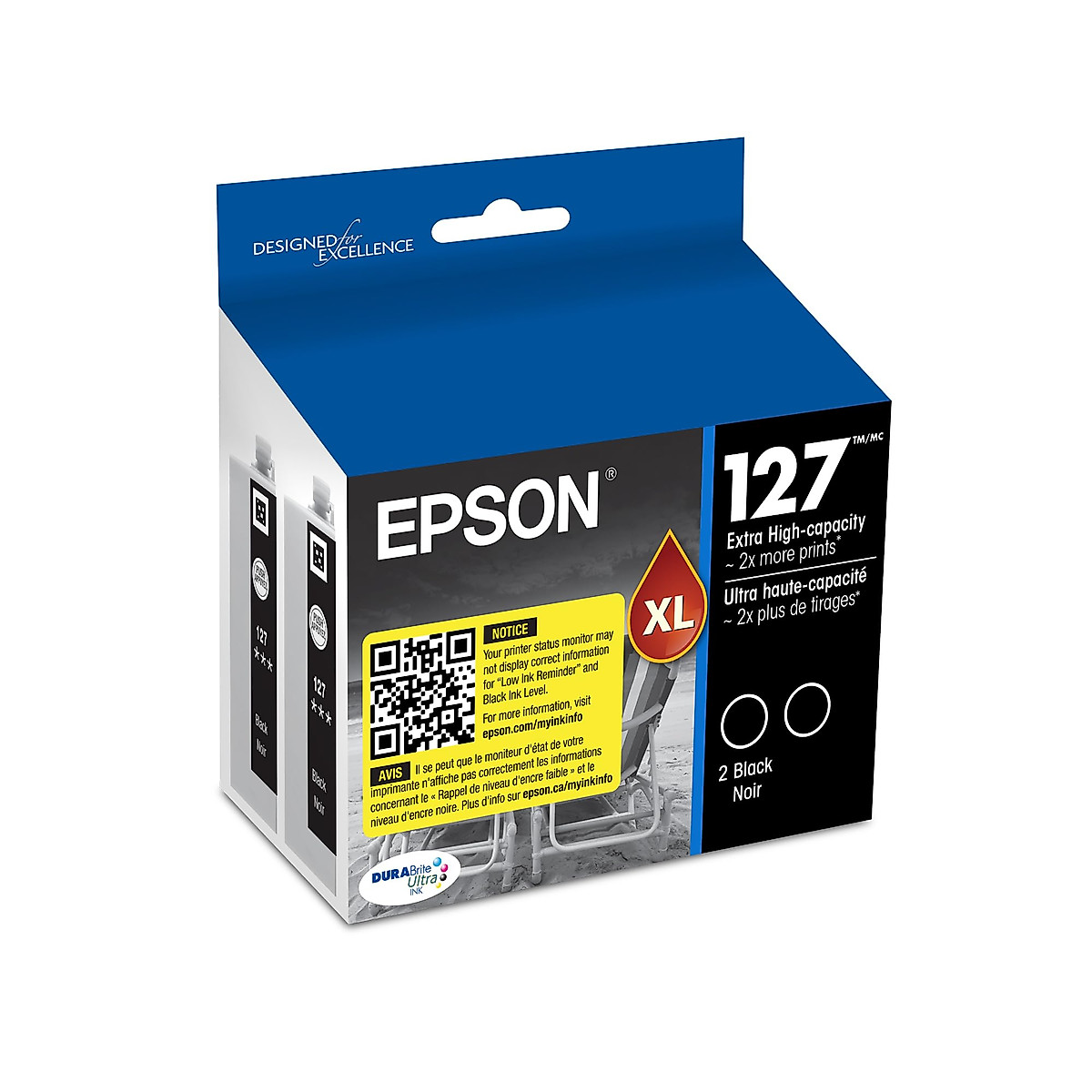 EPSON T127 DURABrite Ultra Ink Standard Capacity Black Dual Cartridge Pack (T127120-D2) for select Epson Stylus and WorkForce Printers