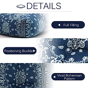 HIGOGOGO Blue Mandala Square Floor Pillow, Bohemian Style Seating Pouf Meditation Pillow Indian Cushion for Floor Yoga Seating Pad Boho Decor for Home Party Garden, 22x22 Inch, Navy Blue