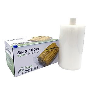 FoodVacBags 100-Feet Food Saver Compatible Vacuum Sealer Bag Roll with Cutter Box, Commercial Grade Thickness, BPA-Phthalate Free, Sous Vide, Storage Bag (8" X 100')