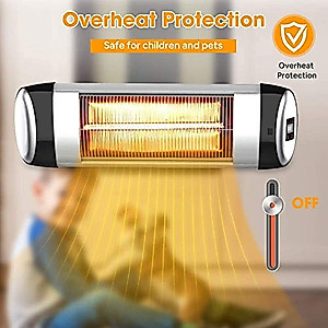 Electric Patio Heater Wall Mounted Waterproof Infrared Heater 1500W, Remote control + timer, Overheat Protection, for Garage Courtyard Balcony Shops Bathroom Outdoor & Indoor