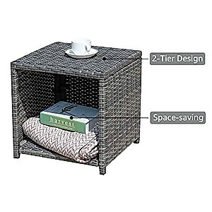 OC Orange-Casual 3 Piece Patio Furniture Set, Outdoor Wicker Conversation Set, Porch Chairs with Storage Coffee Table, Modern Rattan Bistro Set, Balcony Garden Deck Outside, Grey