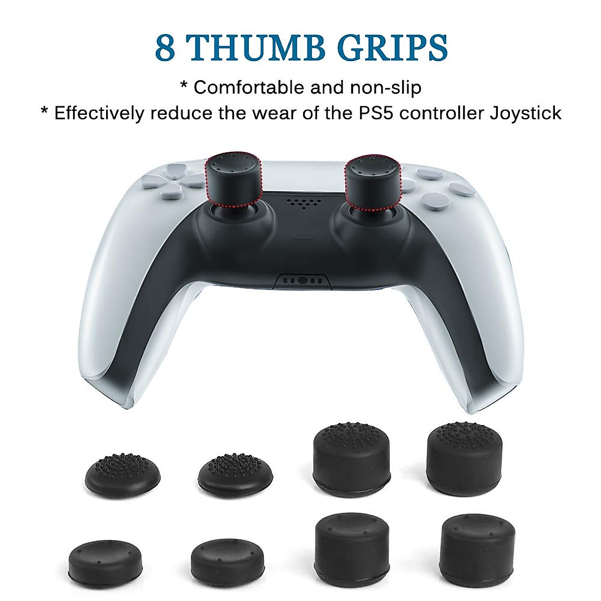 PS5 Charging Station with Thumb Grip Kit, FUMONCHY Charger Station for Playstation 5 DualSense Controllers, PS5 DualSense Controller Accessories with LED Indicator
