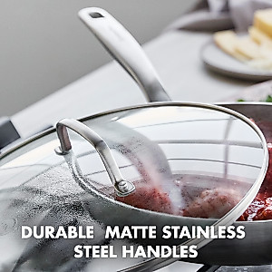 GreenPan Chatham Tri-Ply Stainless Steel Healthy Ceramic Nonstick 11" Frying Pan Skillet with Lid, PFAS-Free, Multi Clad, Induction, Dishwasher Safe, Oven Safe, Silver