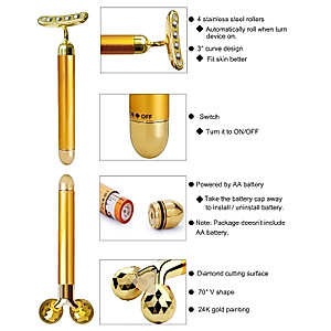 Electric Face Massage Roller, Golden 3D Roller Electric Facial Roller and T Shape Facial Roller Massager Kit, Electric Massage Roller for Puffiness Relief (Gold)