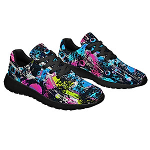 Graffiti Shoes,Women Men Cool Urban Funky Street Art Running Sneakers,Trippy Psychedelic Street Art Shoes Black Size 11
