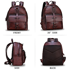 Genuine Leather Backpack for Women Vintage Travel Daypack Casual College Backbag Handmade Cowhide Rucksack (Coffee) Medium