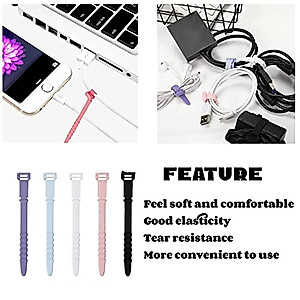 YVPSI 30pcs Silicone Zip Ties Reusable Wire Ties Cord Rubber Cable Ties Straps Elastic Cable Organizer Straps Silicone Cord Organizer Straps for Cords Wire USB Charge Management Travel Home Office