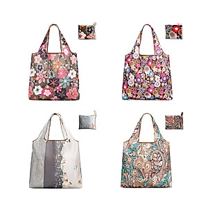 Found Notice Artistic Painting Style Reusable Grocery Bags - Foldable, Durable, and Easy to Clean - Perfect for Shopping, Travel, and Kitchen Groceries Gift Tote Bag - Set of 4