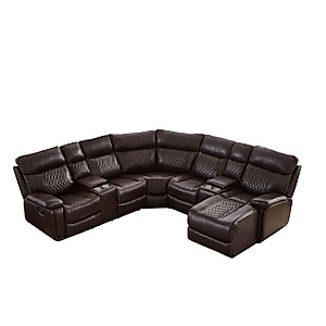 Tulib L Shape Manual Sectional Sofa with 4 Cup Holders and Storage Box, PU Leather Symmertrical Reclining Couch w/Console & Chaise, 5 Seater Furniture Set, for Theater, Living Room, Guestroom, Brown