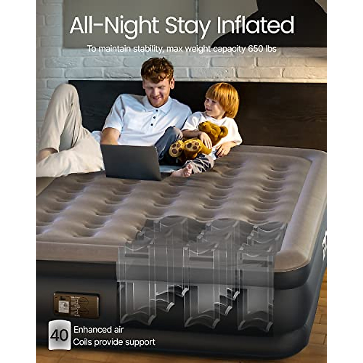 iDOO Air Mattress with Built in Pump, Queen Inflatable Mattress Blow Up Mattress Airbed for Camping & Guest, colchon inflable - Self Inflating, Foldable, Portable & Comfortable, 18" Raised