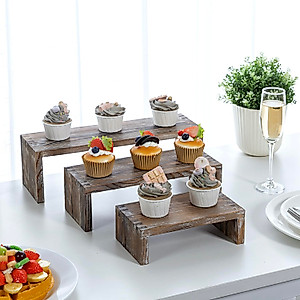 MyGift Rustic Brown Wood 3-Tier Collectibles Figurine Display Risers, Dessert Showcase Stands, Set of 3