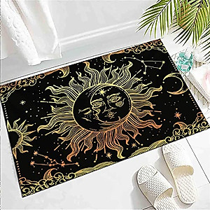 LGGQQW Sun and Moon Area Rug Psychedelic Gold and Black Rug Popular Mystic Carpet for Home Decor