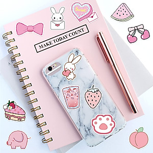 LANKEME 50PCS Cute Kawaii Stickers for Water Bottles, VSCO Pink Stickers for Laptop Aesthetic Stickers Gift for Kids Teens Girls(Pink Rabbit)