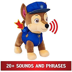 Paw Patrol, Talking Chase 12-Inch-Tall Interactive Plush Toys with Sounds, Phrases and Wagging Tail, Stuffed Animals, Kids Toys for Ages 3 and up