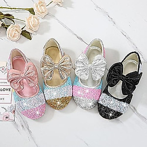 BODOAO Girls Baby Shoes Sequin Rhinestone Bow Sandals Dancing Shoes Infant Pearl Bling Shoes Single Kids (A1-Gold, 2 Big Kids)