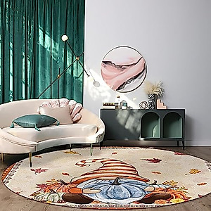 Thanksgiving Southwestern Round Area Rug 3ft,Washable Outdoor Indoor Carpet Runner Rug for Bedroom,Kitchen,Living Room,Office,Area+Rug Small Bath Door Desk Floor Mat Boho Gnome Pumpkins Fall Leaves