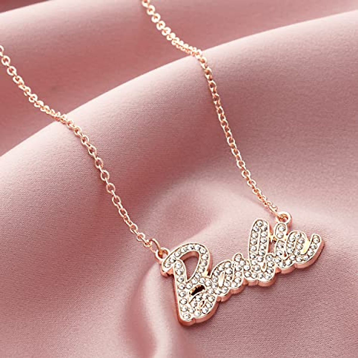 Barbie Crystal Script Logo Necklace (Rose Gold)