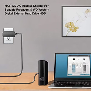 HKY 12V AC Adapter Charger for Seagate Freeagent & WD Western Digital, Seagate Goflex FreeAgent, LaCie, Toshiba Canvio HDD Hard Drive Power Supply Adapter Seagate External Hard Drive Power Cord