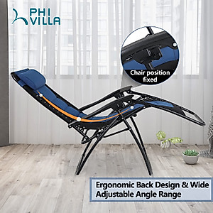 PHI VILLA Zero Gravity Chair Padded Recliner Adjustable Lounge Chair with Free Cup Holder (Blue)