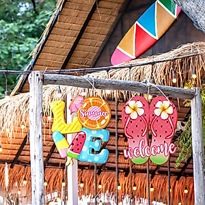 2 Pieces Ice Cream Sandbeach Hanging Sign Happy Summer Wood Sign Sweet Summer Wood Ornaments Summer Welcome Sign Door Wood Hanging Sign for Summer Holiday Party Home Door Wall Window Decor (Sandbeach)